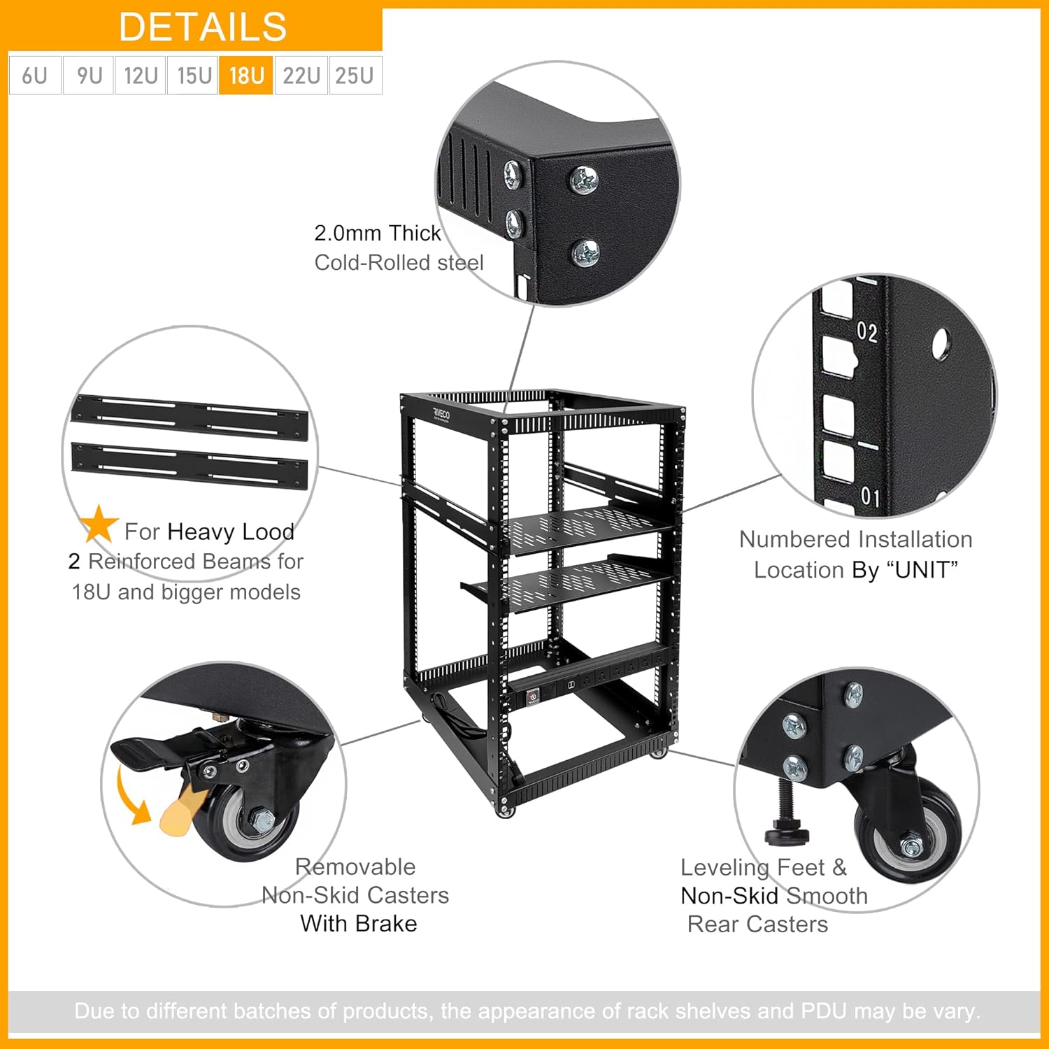 RIVECO 18U Open Frame Server Rack with Brake Casters India | Ubuy